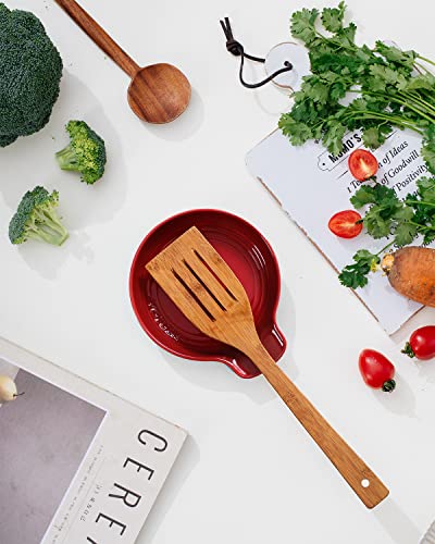 Yoeuen Ceramic Spoon Rest for StoveTop, Heat-Resistant Spoon Holder for Kitchen Counter, Large Utensil Rest for Spatula, Spoons or Tongs, Red 1pcs