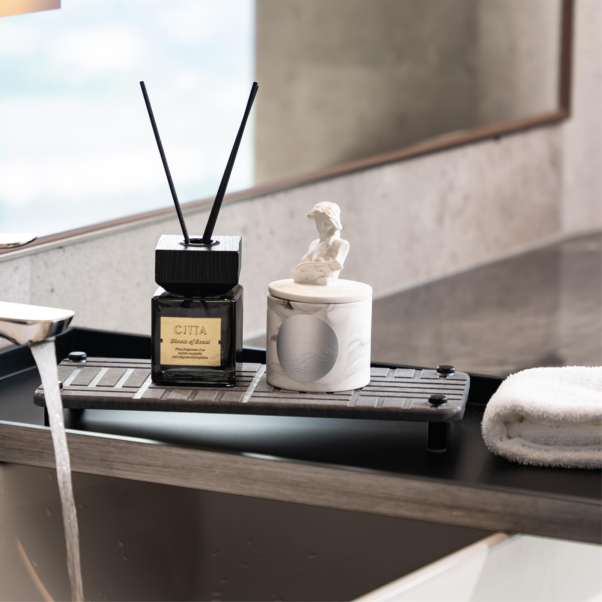 Fast Drying Stone Sink Caddy, Instant Dry Organizer Rack, Diatomaceous Earth Soap Stand Tray for Kitchen Sink, Water Absorbing Stone, Sponge Holder Dispenser for Bathroom Counter, Dark Gray