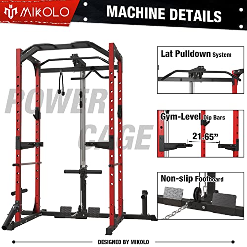 Mikolo Power Cage, Power Rack with LAT Pulldown, 1200 Pounds Capacity Workout Cage with More Training Attachments, Squat Rack for Home Gym, F4-301