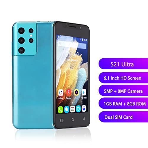 Yoidesu Unlocked Smartphones, S21 Ultra 6.1in 3G Dual SIM Unlocked Cell Phone, 1GB RAM + 8GB ROM, 5MP + 8MP Dual Camera, Face ID Android Phone with 2000mAh Battery(U.S. Plug)