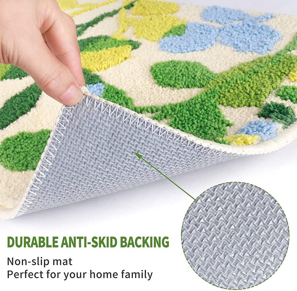 DZHOMFCOG Bathroom Rugs,Leaves Microfiber Strong Water Absorption Bath Mat Tower with Non Slip Back Inside Entryway Door Mat for Bathroom Floor Indoor Doormat Size 20 X 32 in Blue Leaves