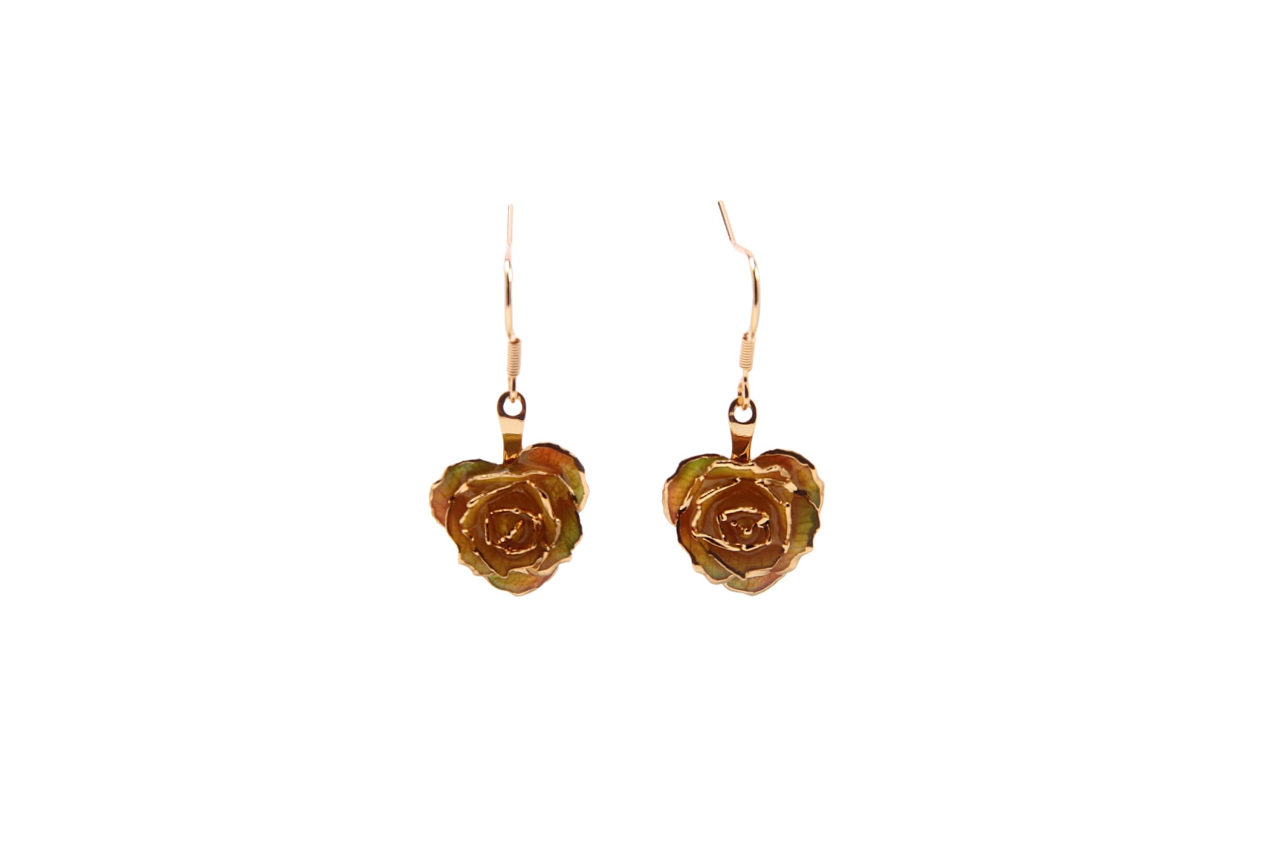 Eternal Rose 24k Gold Real Rose Flower Women's Dangle Drop Earrings (Thanksgiving Bouquet)