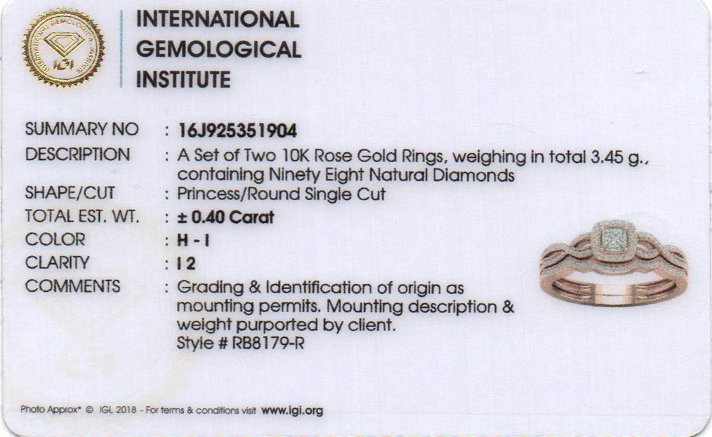 DZON IGI Certified 10k Rose Gold 3/8CT TDW Princess & Round Cut Diamond Halo Engagement Ring Set Love Gift for Women (I-J, I2)