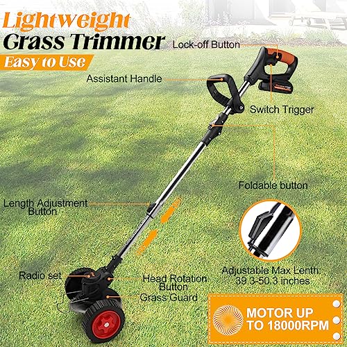 Weed Wacker, 21V Ohey Electric Cordless Weed Eater with 2Pcs 2.0AH Battery Powered, 4-in-1 Lightweight Portable Brush Cutter with Adjustable Length and Cutting Angle for Lawn, Yard, Garden