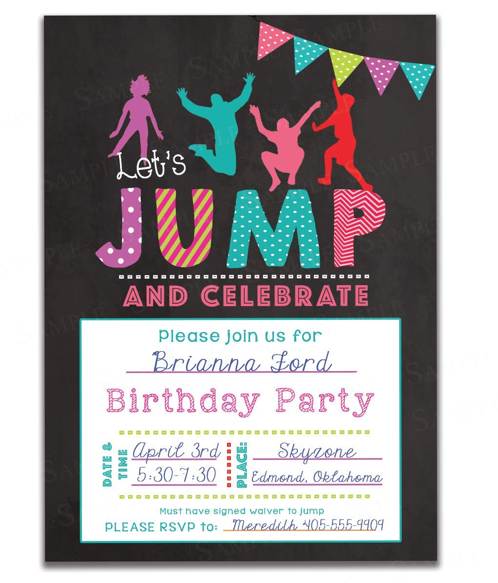 Set of 25 Jumping Kids Birthday Party invitations for Trampoline park Gravitopia, jump zone big air party with envelopes.