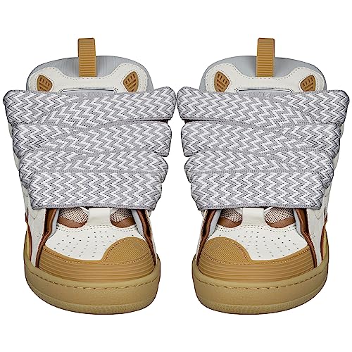Endoto Fat Shoelaces Replacement Flat Laces for Lanvin Sneaker Shoes(Color:Grey&White,Size:62Inch)