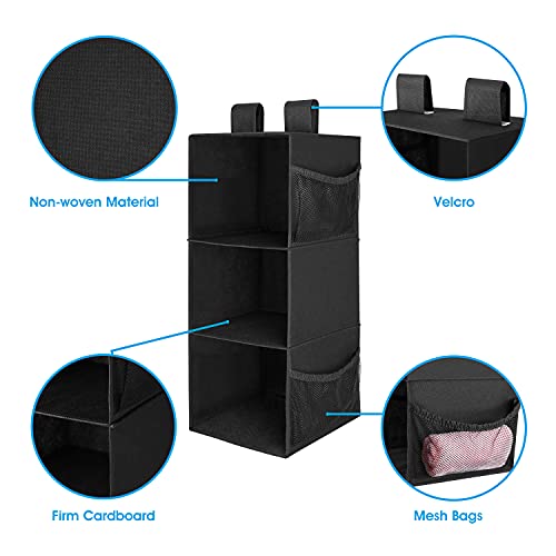MAX Houser 3-Shelf Hanging Closet Organizers, Collapsible Closet Hanging Shelves for Camper, Nursery Hanging Organizers, Black, 2-Pack