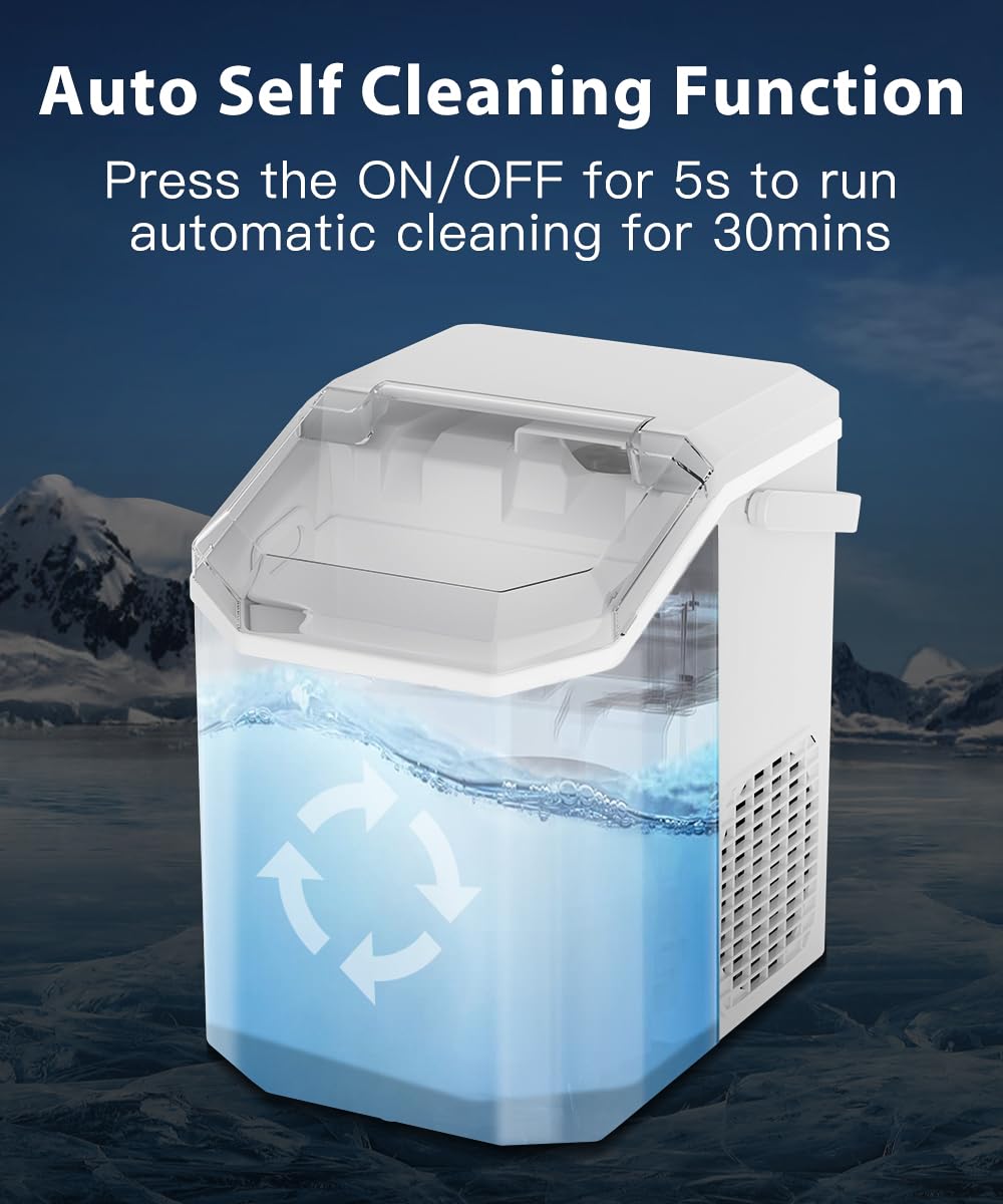 Joy Pebble Nugget Ice Maker, 10,000pcs/33lbs/Day, Portable Handheld Nugget Ice Maker Machine with Handle, Ice Makers Countertop Self-Cleaning, Ice Scoop and Basket, for Home/Office/Party, White