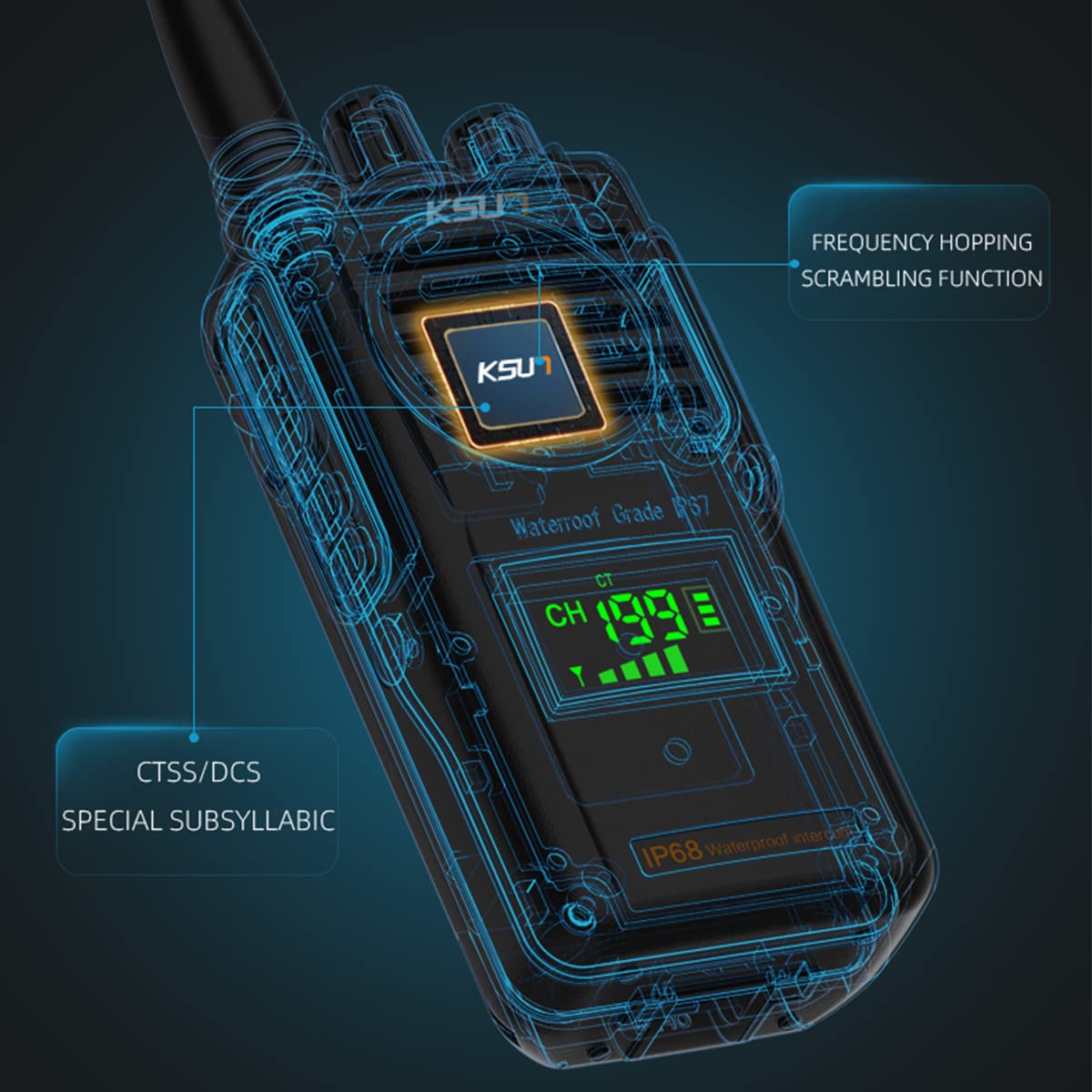 Handheld Two-Way VHF Marine Radio IP68 Waterproof LED Screen International Marine Channels 136-174 MHz 8000 mAh Battery KSUN P85