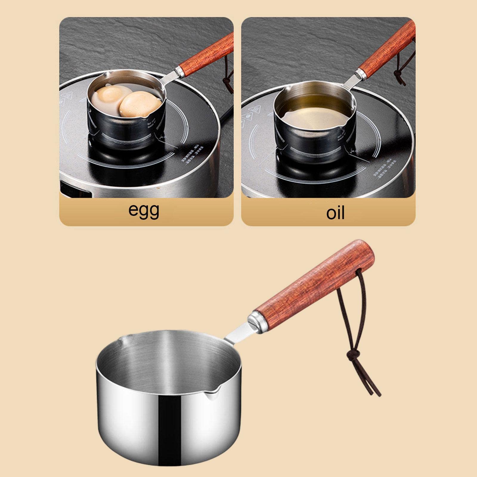 Gralara Stainless Steel Mini Soup Pot Butter Melting Pot Milk Pan with Anti Scald Wooden Handle Small Saucepan for Reheating Soup Stovetop Camping , 125ml