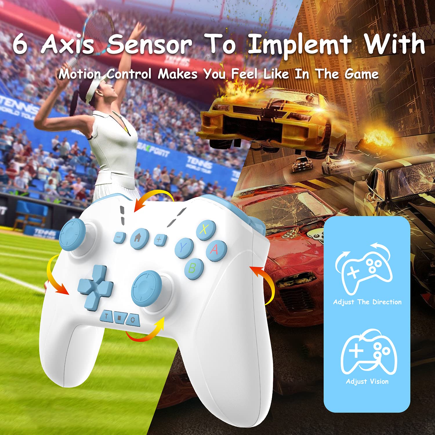 Gaming Controller For Nintendo Switch/PC/MAC/iPad/Phone/Android/TV/IOS/MFI Controller Remote Gamepad, Bluetooth Wireless Controller with Program Record, Turbo, Dual Vibration, Gyro Axis,Wake up