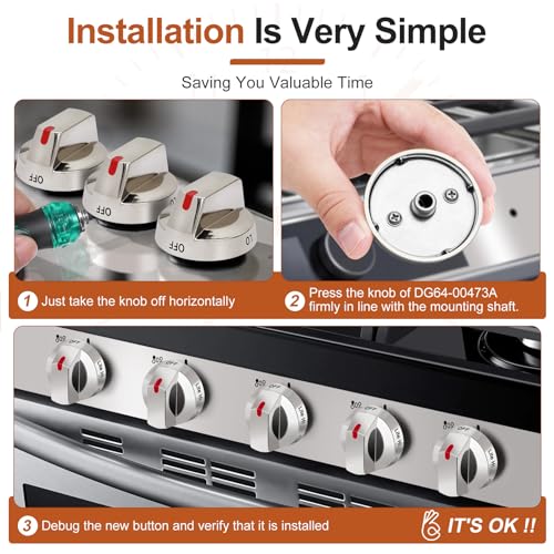 DG64-00473A Top Burner Control Dial Knob Range Oven replacement Compatible with Samsung Range Oven Gas Stove Knob NX58F5700WS NX58H5600SS NX58H5650WS NX58J7750SS NX58M6850SS (5pcs)