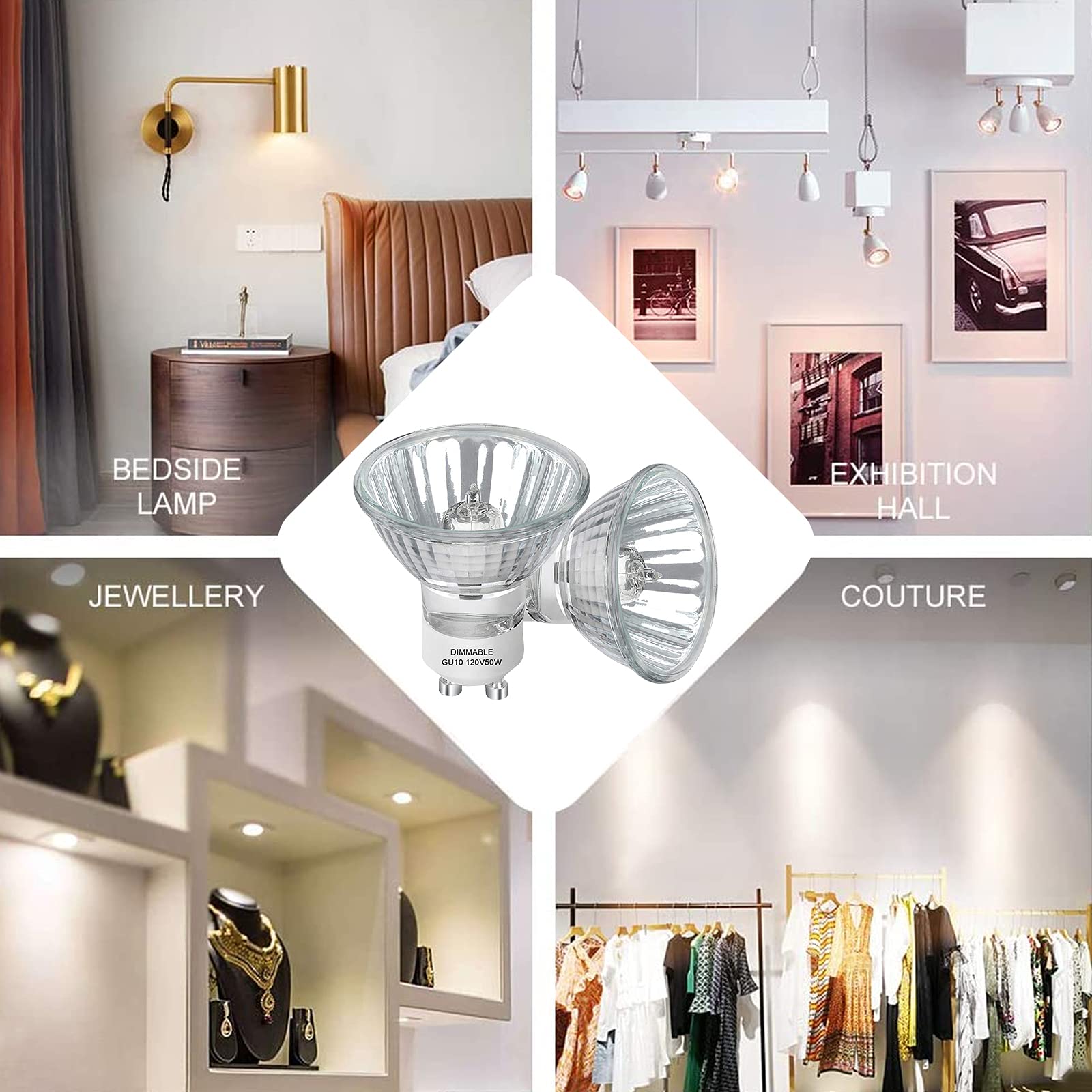 DGE 50W GU10 Halogen Light Bulbs 2 pin, Dimmable 500 Lumen Warm White Bright and Long Lasting Light Bulb, 3Packs,1 Pcs GU10 Adapters