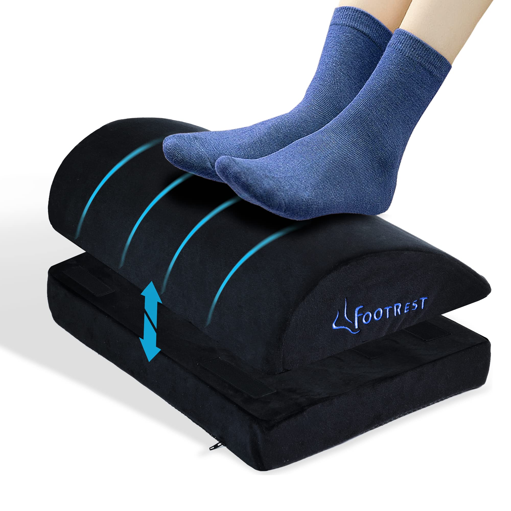 Foot Rest for Under Desk at Work, Ergonomic Foot Stool with 2 Adjustable Heights for Office, Work, Car, Gaming, Computer, Soft Foot Cushion with Memory Foam, Washable Velvet Cover, Non Slip