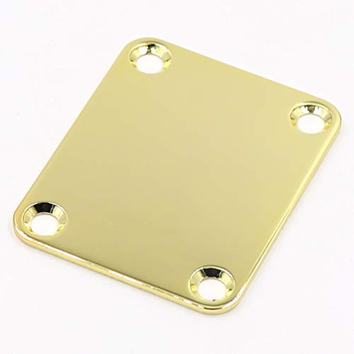 DISENS Thick Metal Guitar Neck Plate with Screws,4 Holes Guitar Neck Joint Board Replacement Neckplate Electric Bass Guitar Accessories (Gold)