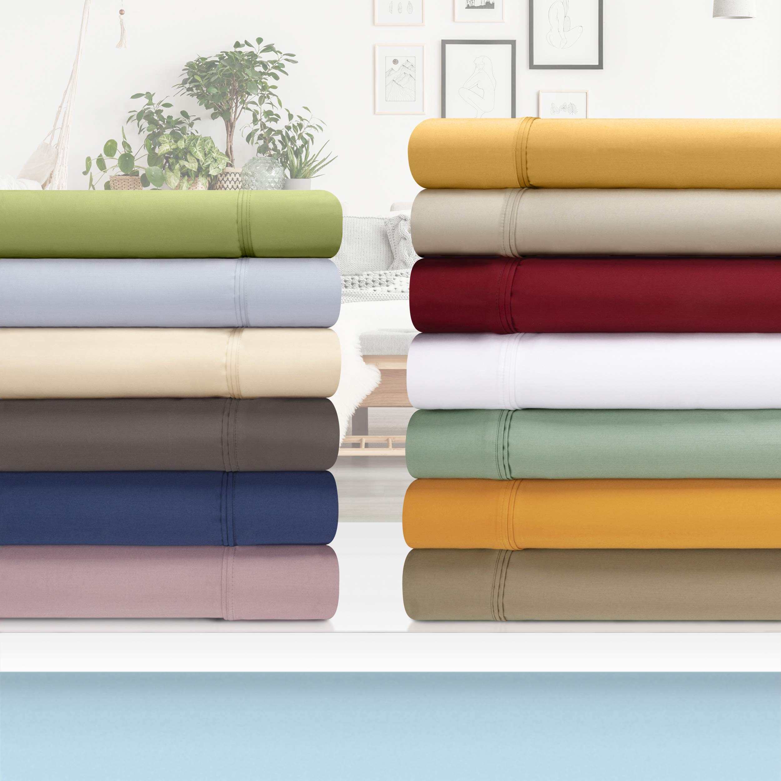 Egyptian Cotton Sheet Set - Premium 1200-Thread Count Egyptian Cotton Solid Queen Sheet Set with 18” Deep Pocket - Luxury High Thread Count Sheet Set, Queen Zephyr