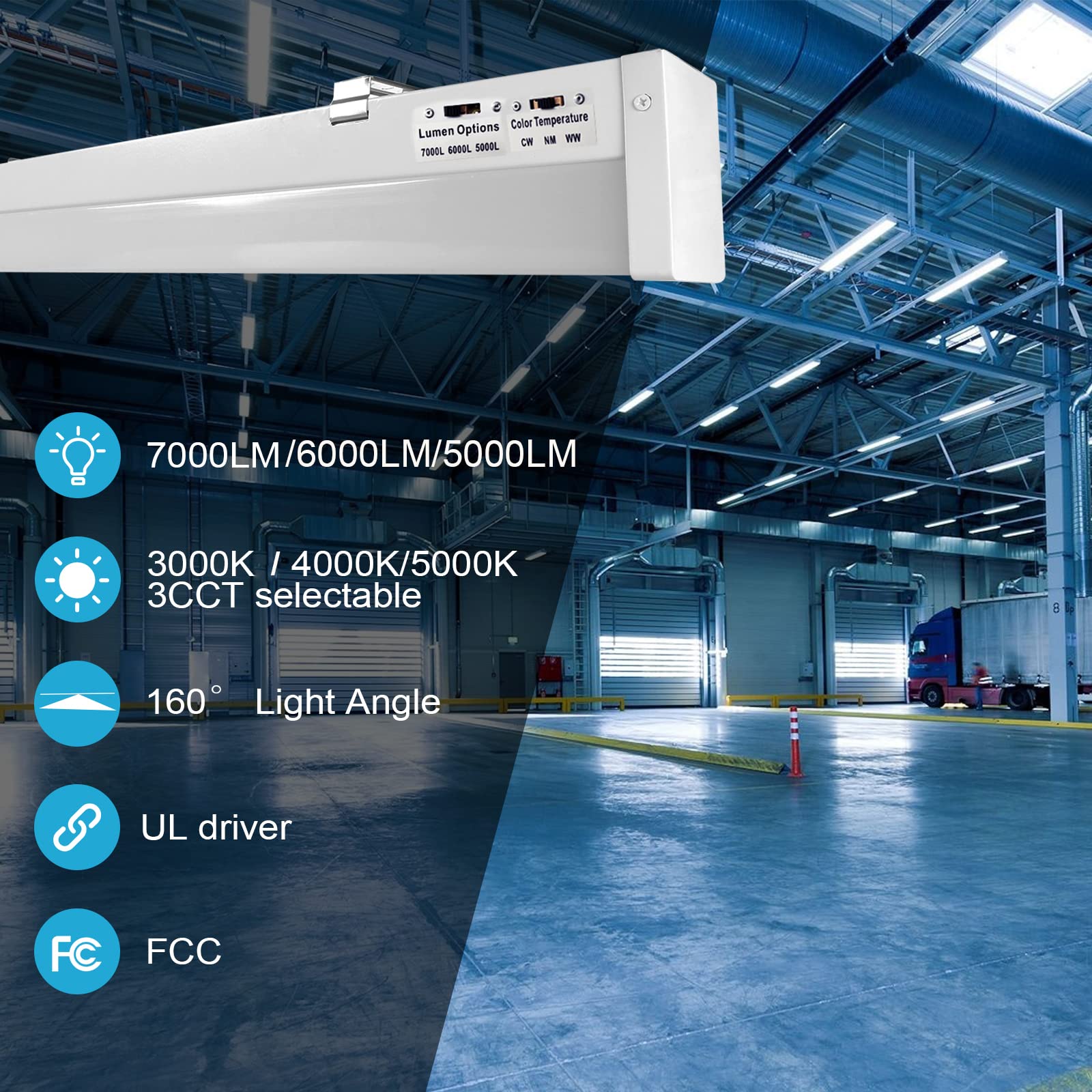 Led Shop Light 4f,Led Ceiling Strip Light Fixture with 3 Wattages/3 Lumens/3 CCT Selectable,4 Foot Led Lights LED Wrap Light Fixtures Ceiling Mount/Hanging Garage Lights/Office Ceiling Light,1Pack