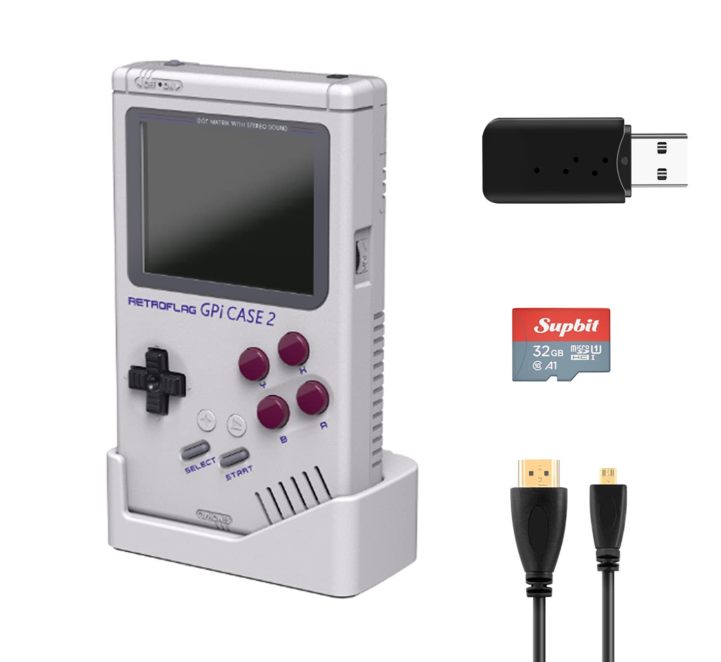 Retroflag GPi 2 CASE for Raspberry Pi Compute Module 4(CM4) with Charger dockable, 32G SD Card(with RecalBox System), Card Reader, HDMI Cable, Safe Shutdown funtion,4000mAH battery