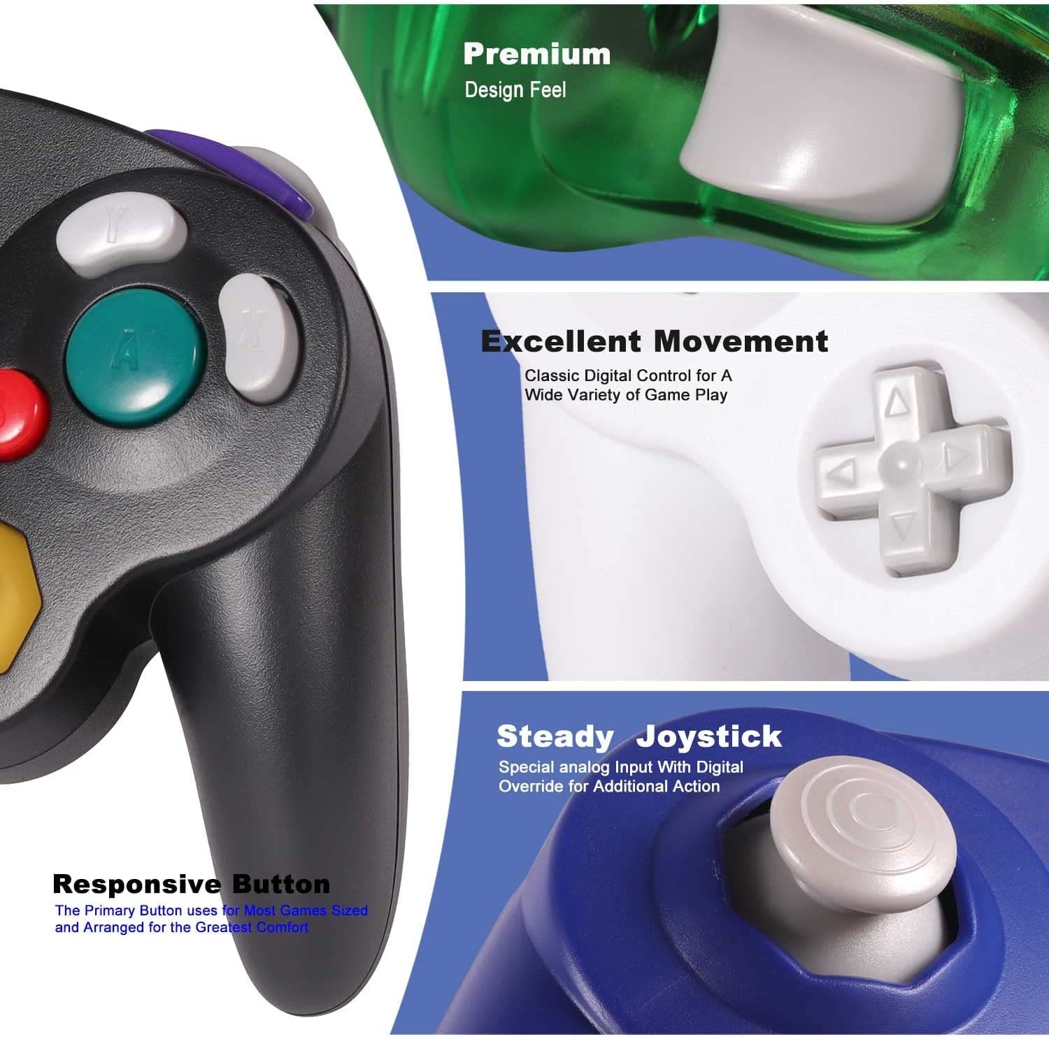 Gamecube Controller 4Pack - 4-Port Adapters and 4 Extension Cords for Switch PC and Wii U Console-Enhanced (OPBS)