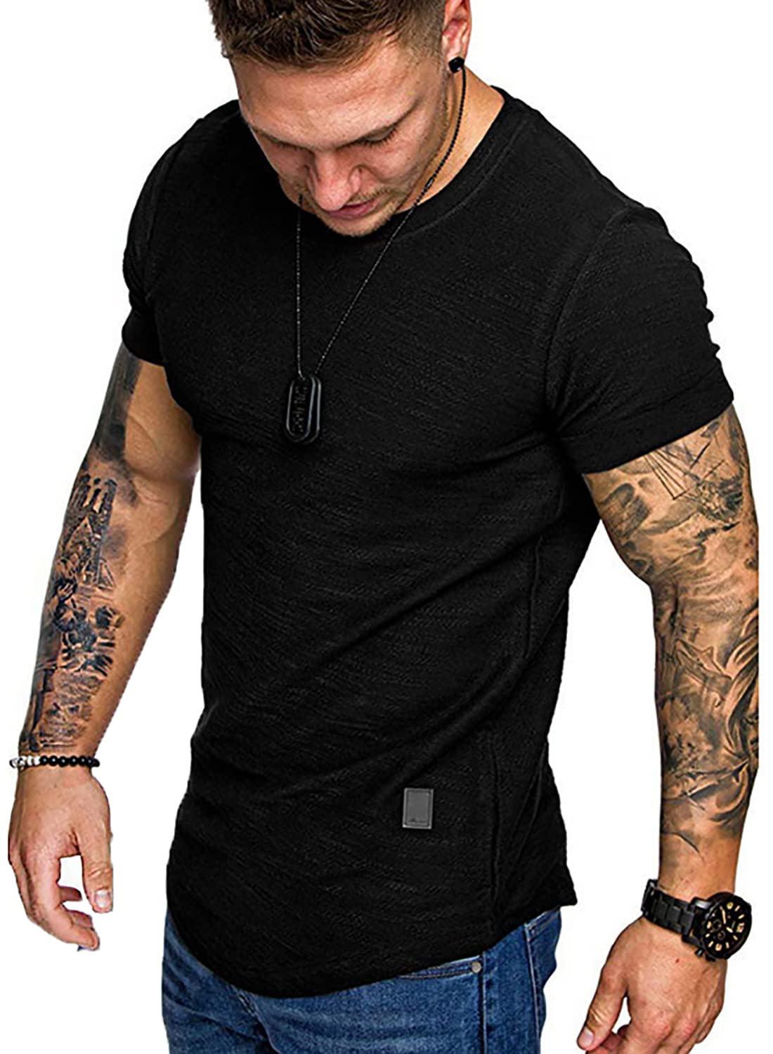 FANARCHER Men’s T-Shirts Athletic Short Sleeve Tee Shirts Gym Workout Cotton Tops Black