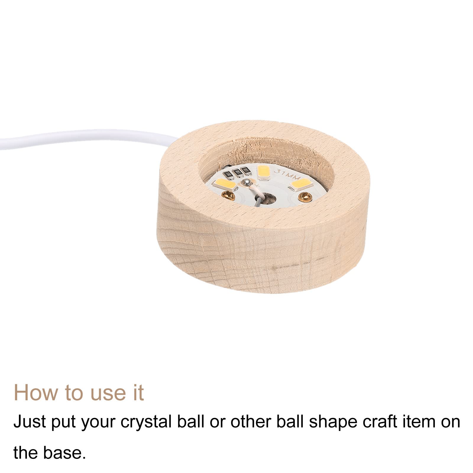 MECCANIXITY LED Wood Displays Base Ball Stand Holders 6x2cm Warm Light Round USB Switch for Crystal Ball Stone Pack of 2