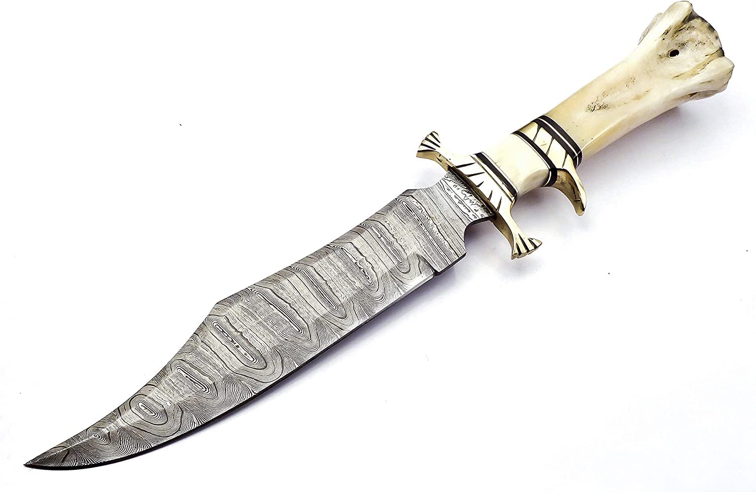 Handmade 15 Inches Knife Damascus Steel Hunting Fixed Blade Knife with Sheath Bowie Twist Pattern - Camel Bone Handle…