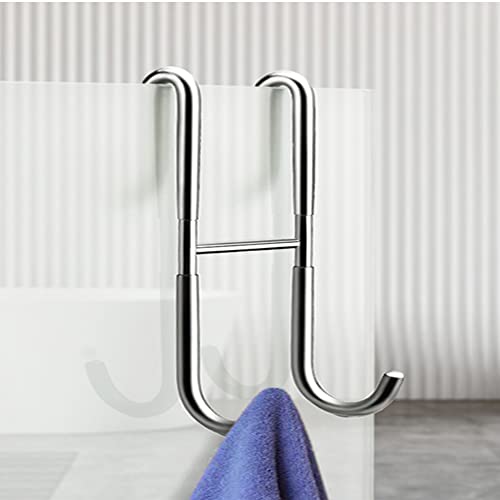Maxfacilis Shower Door Hooks 2 Packs 304 Stainless Steel, Two Side Bathroom Frameless Door Hooks, for Robe, Towel, Squeegee, Loofah, Bathing Suits, Shaver-Silver(Two Side)