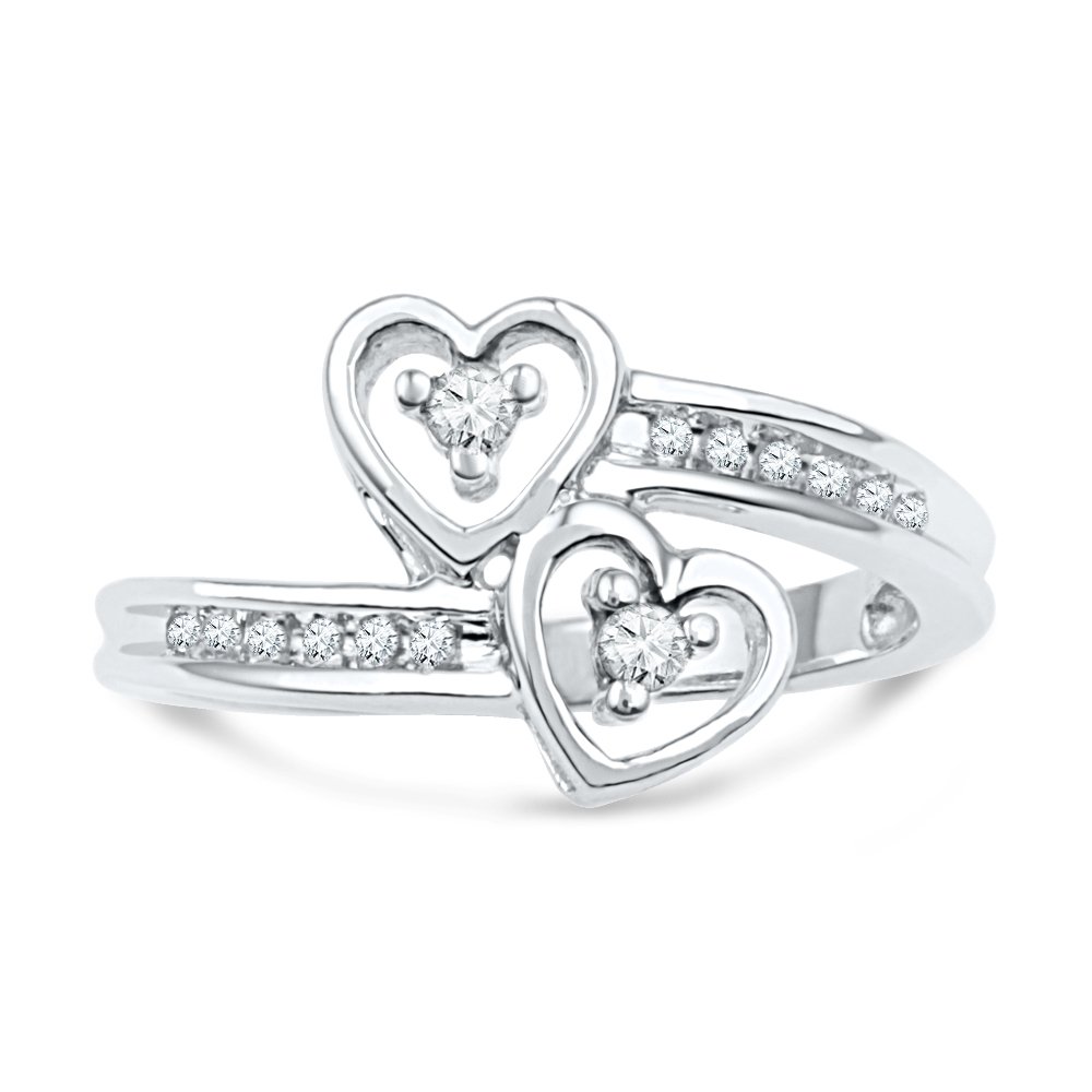 DGOLD Sterling Silver Round Diamond Double Heart Promise Ring (1/10 Cttw)