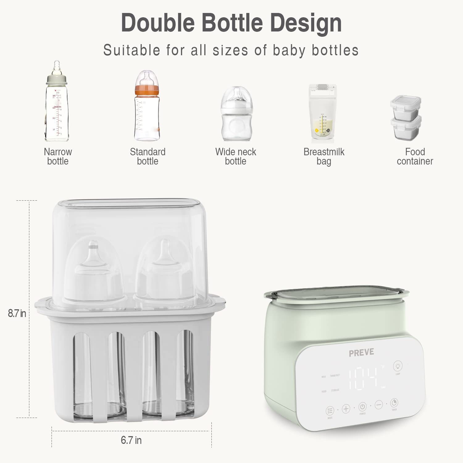 Deluxe Baby Bottle Warmer 7 in 1 Fast Bottle Warmer for Breastmilk Food Heater&Thaw with Timer Accurate Temperature Control Double Bottle Warmer for Baby Milk and Formula