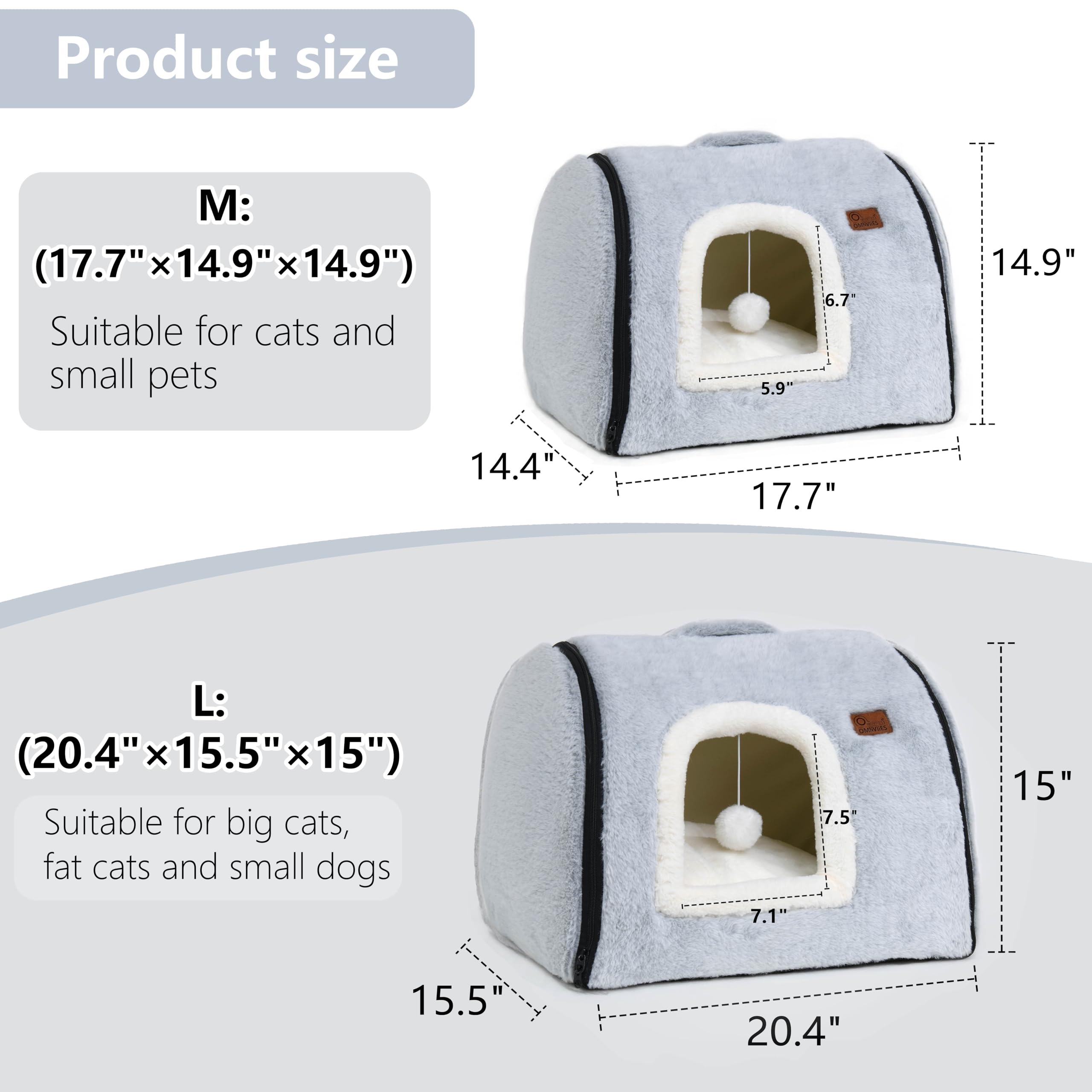 OMLIVLIES cat Bed cave-cat beds for Indoor Cats,Soft and Comfortable Cute cat Bed,cat House,with Removable Washable Cushioned Pillow,Enclosed cat Bed,Kitty cat hut、Hideaway,Small Dog Tent Grey