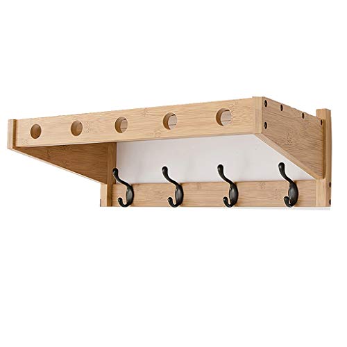 rUrEu Coat Rack, 4 Hooks, Coat Rack Hooks, Hook Rack Rail, Entryway Hanging Coat Rack, Self-Assembly Rustic Wall Coat Hanger for Entryway, Bathroom/Natural