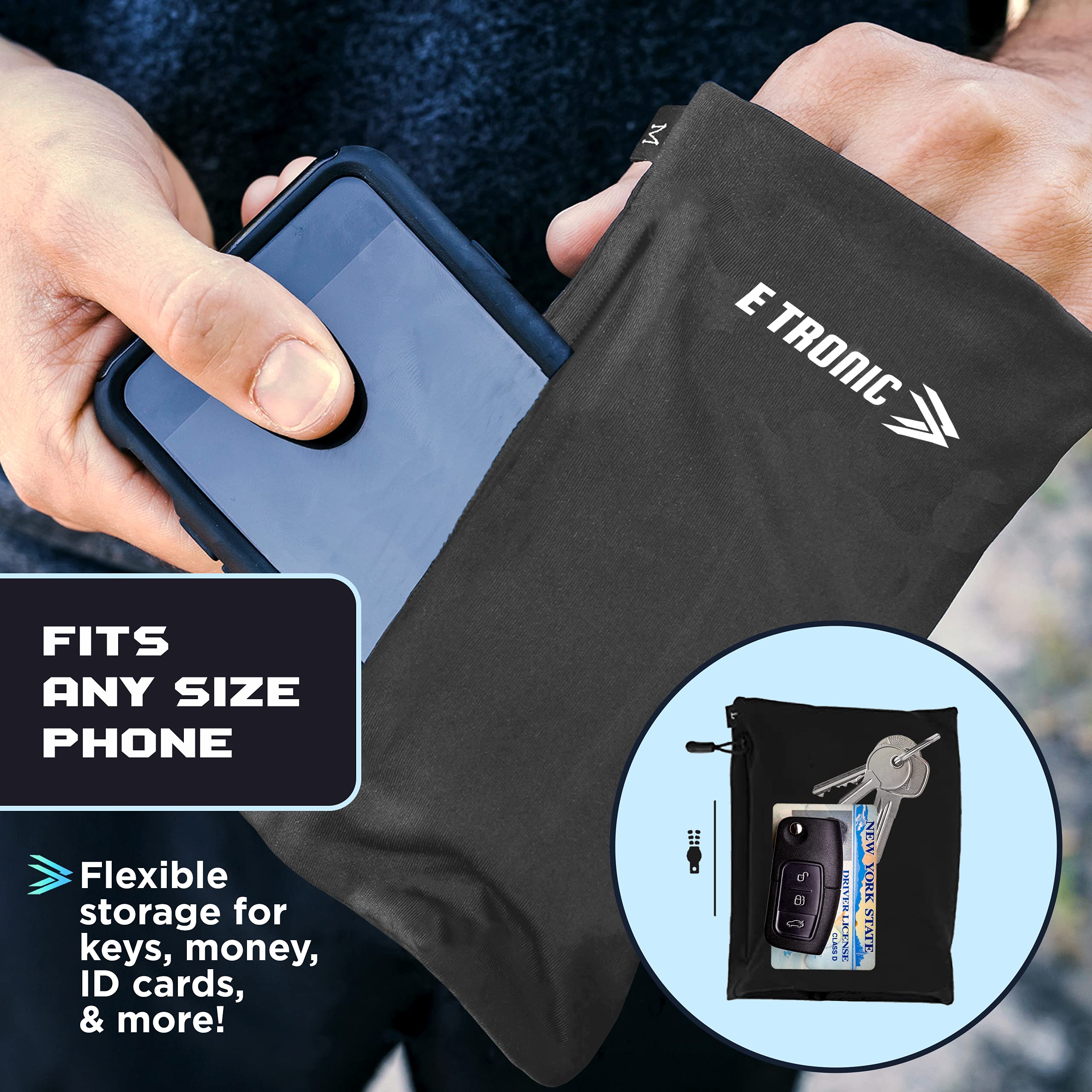 E Tronic Edge Phone Holder for Running, Cell Phone Arm Bands with Reflective Logo, Phone Strap Armband Fits iPhone and Android, Use for Running, Walking, Hiking and Biking, Black, XL
