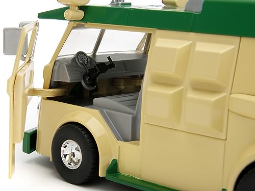 Party Wagon Green and Beige and Donatello Diecast Figure TMNT Hollywood Rides Series Diecast Model by Jada 34529