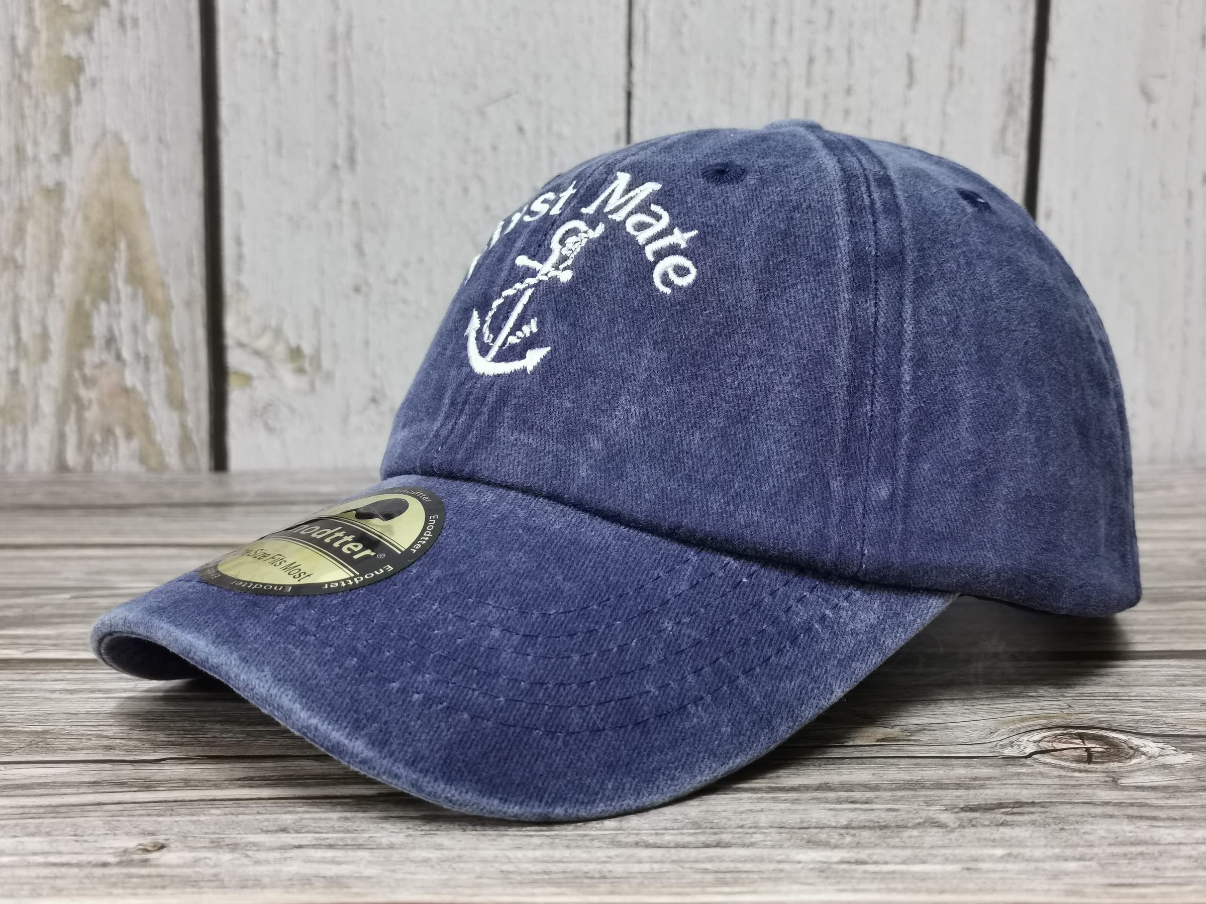 Enodtter First Mate Hat for Men Women, Boating Navy Gift, Embroidered Washed Blue Denim Dad Hat, Adjustable Embroidery Trucker Hats