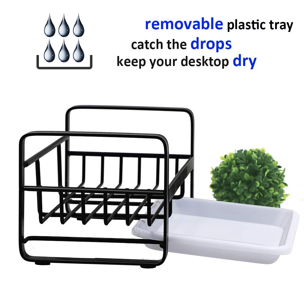 kaileyouxiangongsi Sponge Holder with Drain Pan - Kitchen Sink Organizer - Sink Caddy Holder - Sink Tray - Soap Holder - Stainless Steel (Black)