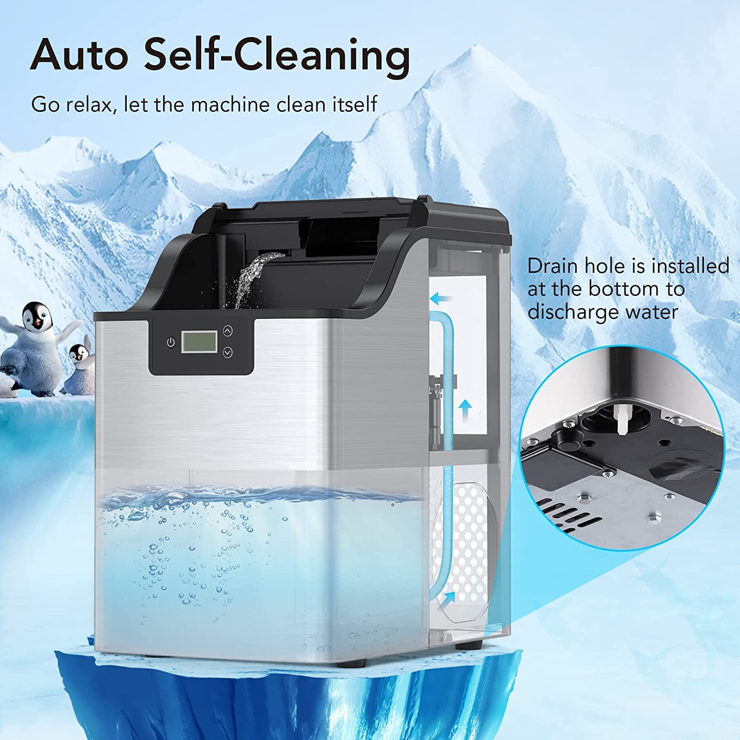 Nugget Ice Maker, ACONEE Ice Machine Countertop, 44 lb/Day 3Qt Water Reservoir, Self Cleaning & Auto Water Refill, Portable Ice Maker Machine with Ice Scoop and Ice Basket for Home Kitchen Party RV