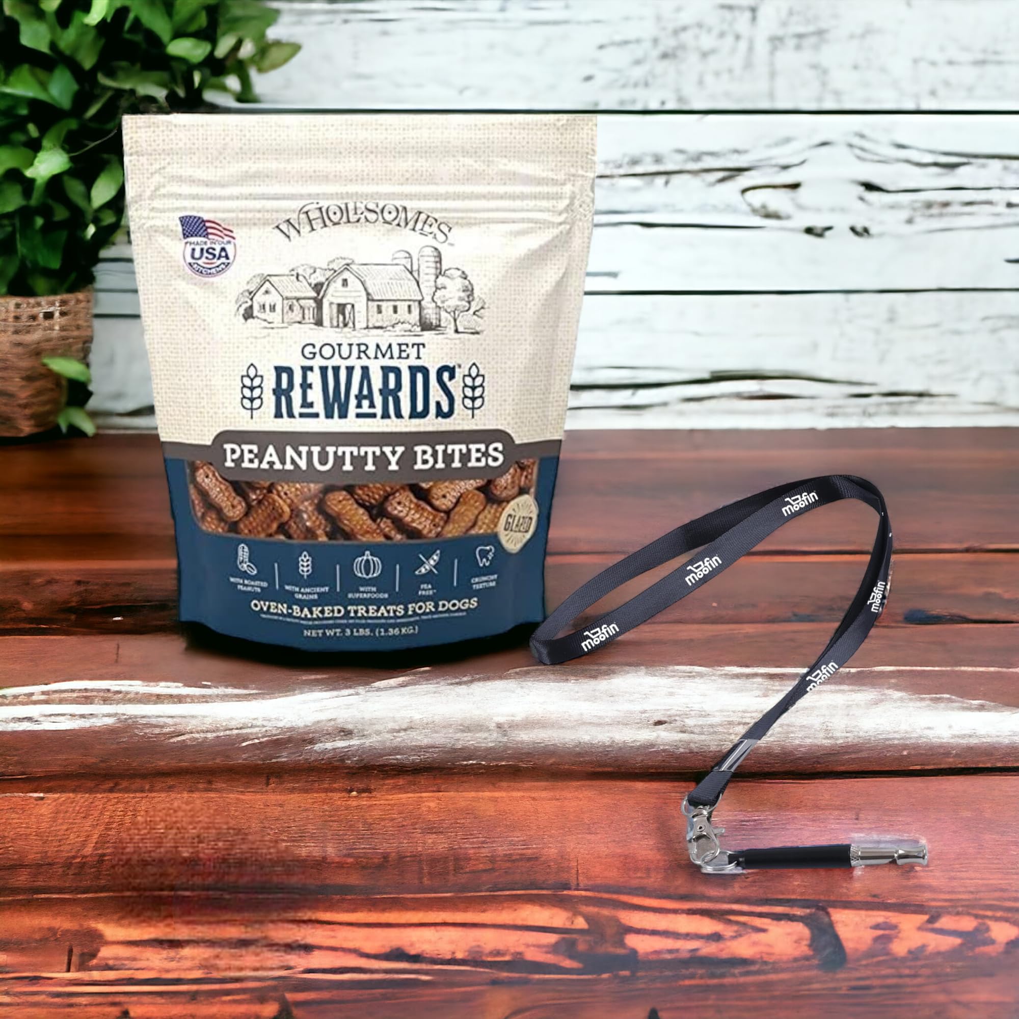 moofin SPORTMiX Wholesomes Gourmet Peanutty Bites, 3 lb - Crunchy Dog Biscuits with Peanut Butter, Oats & Honey, Bundle SS Pet Training Whistle Bundle - Nutritious Snack, Resealable Bag (2-Pack)