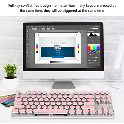 Mechanical Gaming Keyboard, 87 Keys 26 RGB Backlit USB Wired Keyboard Waterproof with Red Switches for Win ME, for Win2000, for Win XP, for Vista, for Win7, for Win8, for(Pink Electroplating Punk)