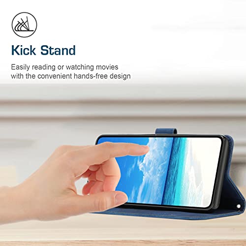 Kainevy for Oppo Reno 6 5G Case Wallet Black with Lanyard Durable Leather Case for Oppo Reno 6 5G Phone Case with Card Holder Buckle Flip Design Protective Cover for Womem Men (Blue)