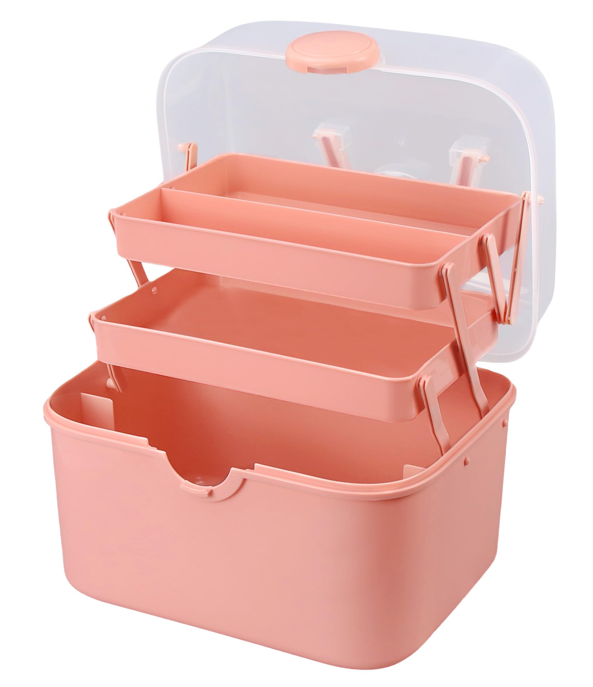 Qudqju Craft Box Organizer Pink Tackle Box Art Storage Box with Handle Sewing Box Organizer First Aid Box Girls Tackle Box Hair Accessories Organizer Travel Makeup Case 3-Layer Crafting Box