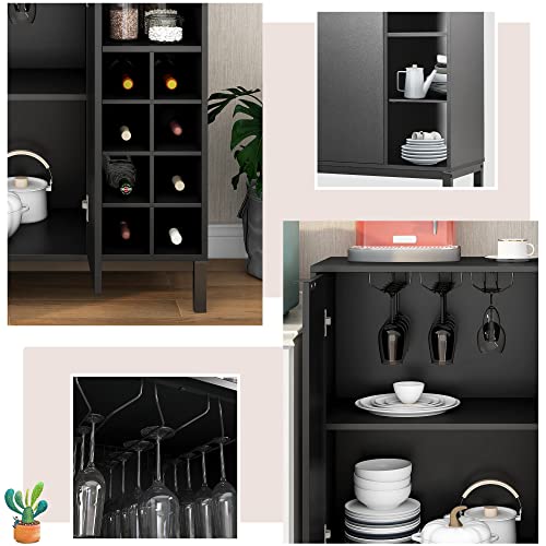LUMISOL Kitchen Sideboard Buffet for Storage with Door and Wine Cabinet Wood Sideboard Bar Cabinet for Living Room Dining Room Buffet Server Cupboard Wine Cabinet with Storage
