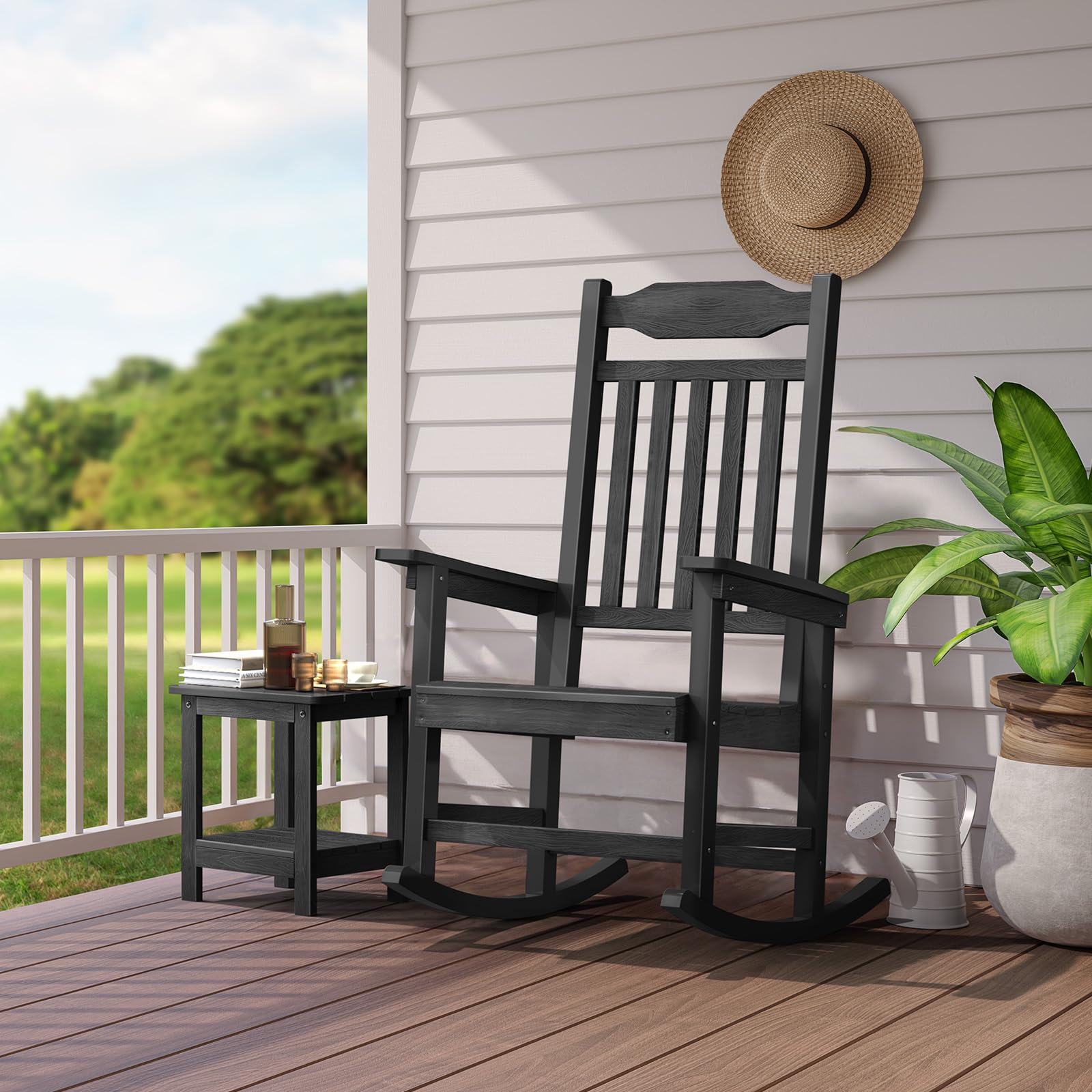ONBRILL Adirondack Outdoor Side Table Set of 2, Patio End Small Table with Storage, HDPS Weather Resistant for Patio, Pool, Porch, Garden (Coffee)