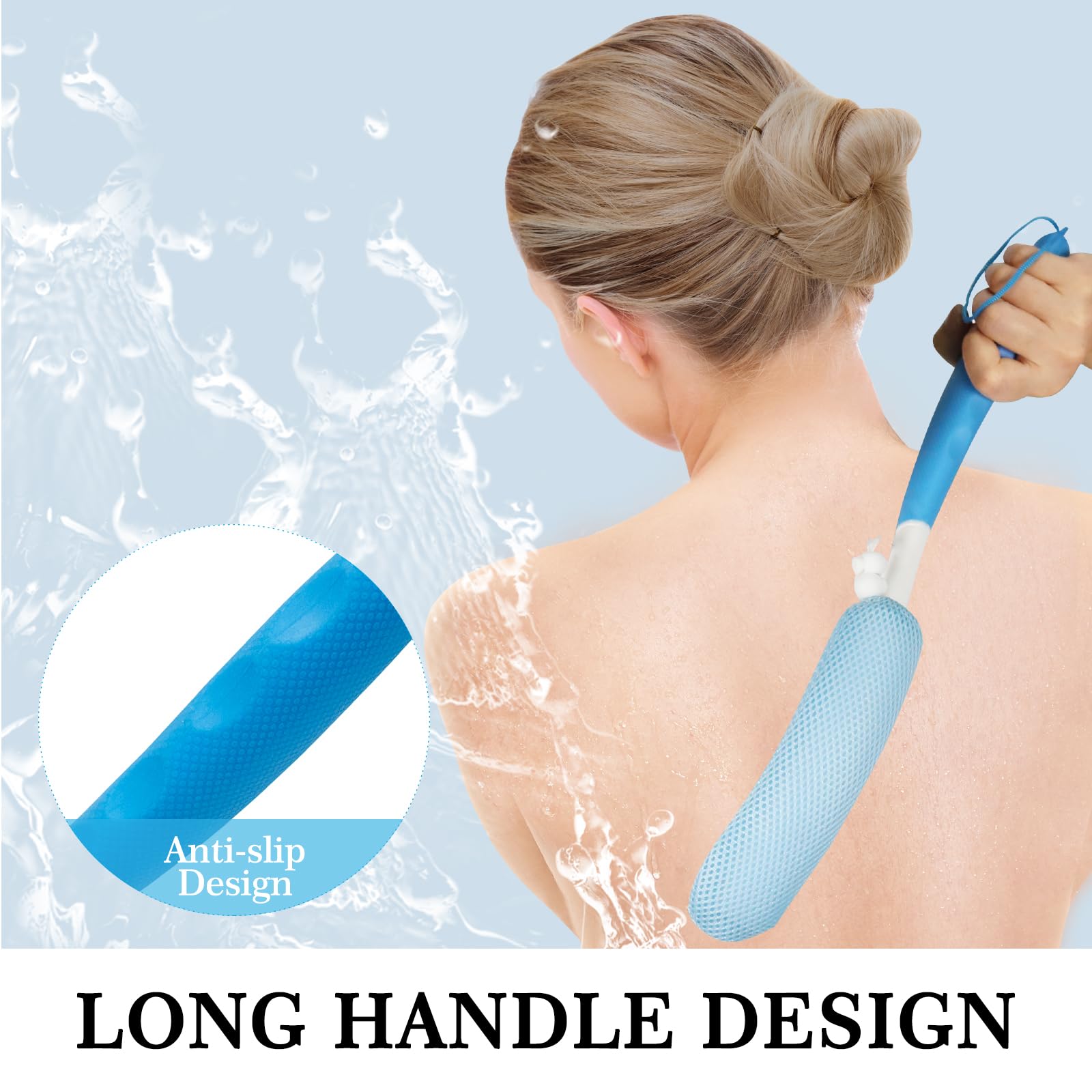 Leetye Mei Bath Brush Long Handle Shower Brush, Non Slip Handle Shower Brush, Long Handle Rear Frosted Shower Brush, Suitable for scrubbing and Bathing in Difficult to Reach Areas of The Body.