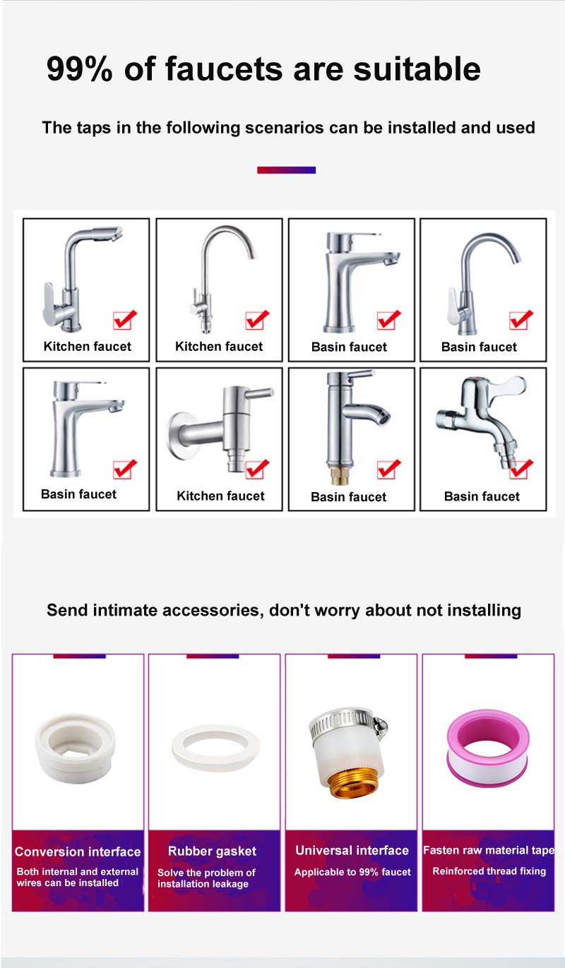 Faucet Water Filter, 360 ° Rotatable Faucet,Moveable Kitchen Tap, Splash Proof Filter, High Pressure Faucet Aerator Head Universal Copper Connector, 3 Adjustment Modes Faucet Sprayer (mid-length)
