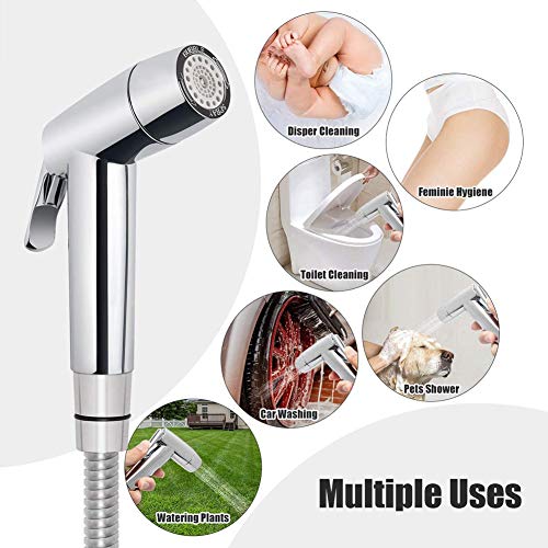 Handheld Bidet Sprayer Toilet Bathroom with Wall Bracket Hose Set, Closestool, Squatting Pan, Water Flower, Floor Cleaning Cloth Diaper for Bathroom Hygiene 3 Set (Note: linker not Included)
