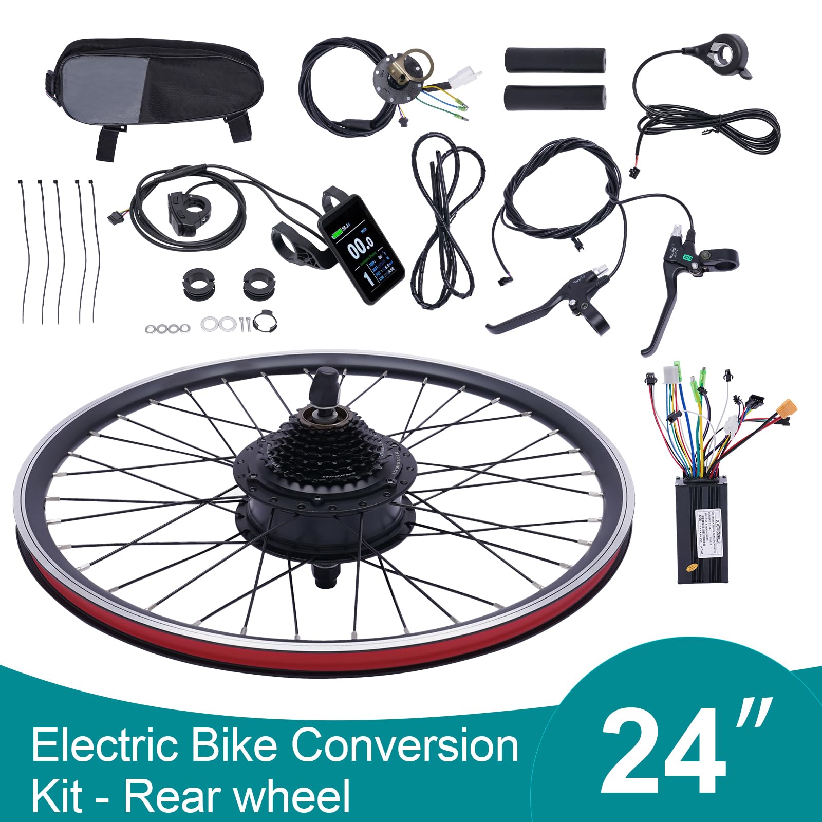 E-Bike Conversion Kit, 24" 36V 500W Rear Wheel Electric Bicycle Conversion Kit, 30-35km/h Flywheel Electric Bike Hub Motor Kit, Brushless Gear Hub Motor Kit, Dual Mode Controller