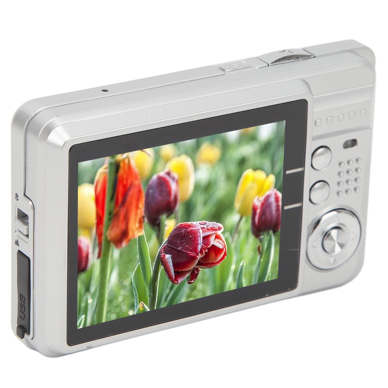 Digital Camera, Silver 8X Digital Zoom Autofocus Automatic Light Sensitization Compact Camera with Wristband for Teens for Travel