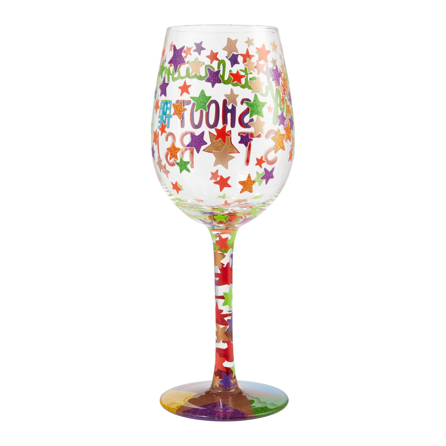 Enesco Designs by Lolita Shoot for The Stars Hand-Painted Artisan Wine Glass, 1 Count (Pack of 1), Multicolor