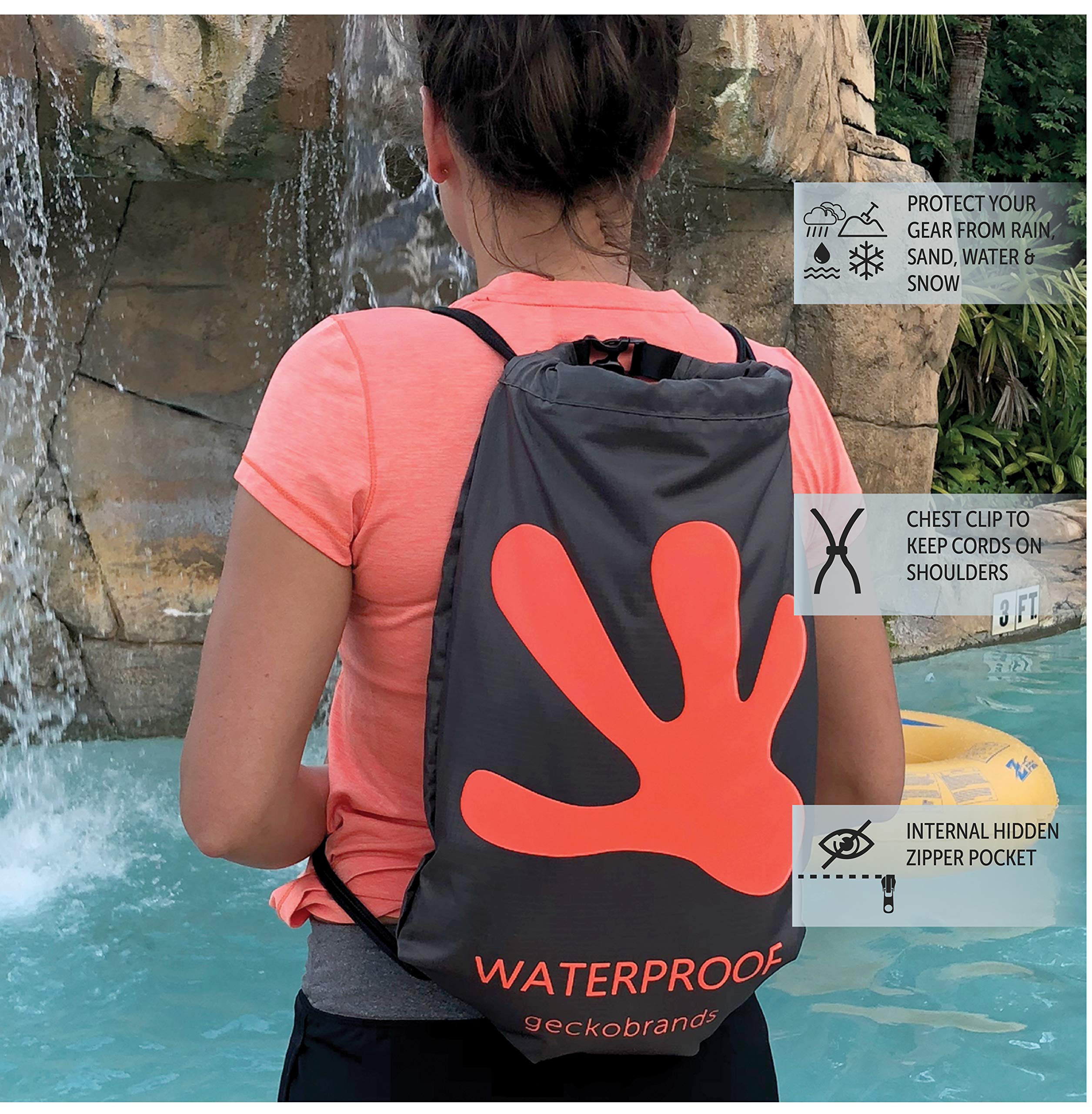 geckobrands Drawstring Waterproof Backpack, Hunter Green/Yellow - Lightweight Bag for Hiking and Light Water Activities