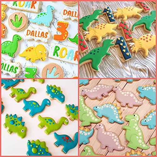 KAISHANE Dinosaur Cookie Cutters Set, 5 PCS Dinosaur Biscut Cutters Set Stainless Steel with Soft PVC Edge for Baking Fondant Cake Molds